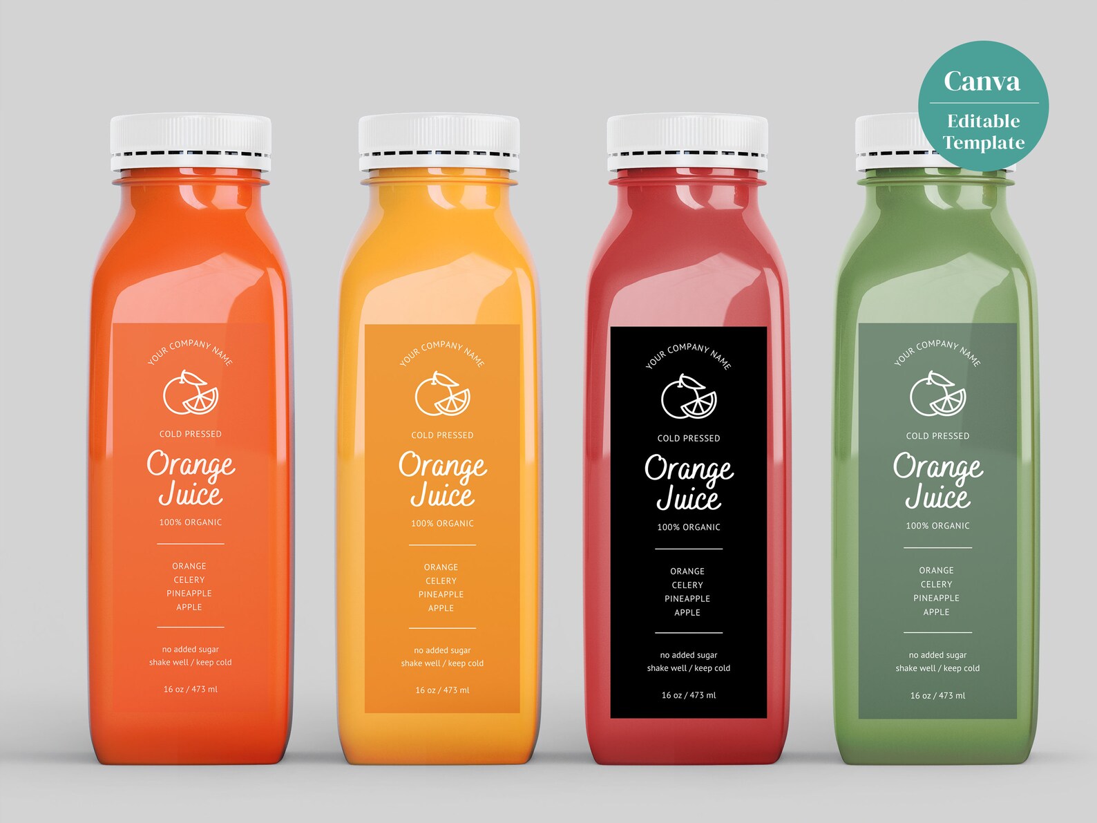 Editable Juice Bottle Label Template: Smoothie Labels, 12oz/16oz (canva ...