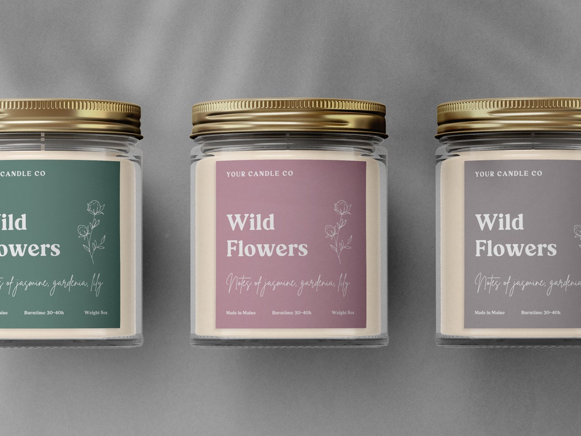 Wild Flowers Candle Label Template, Printable Jar Label, DIY Product ...