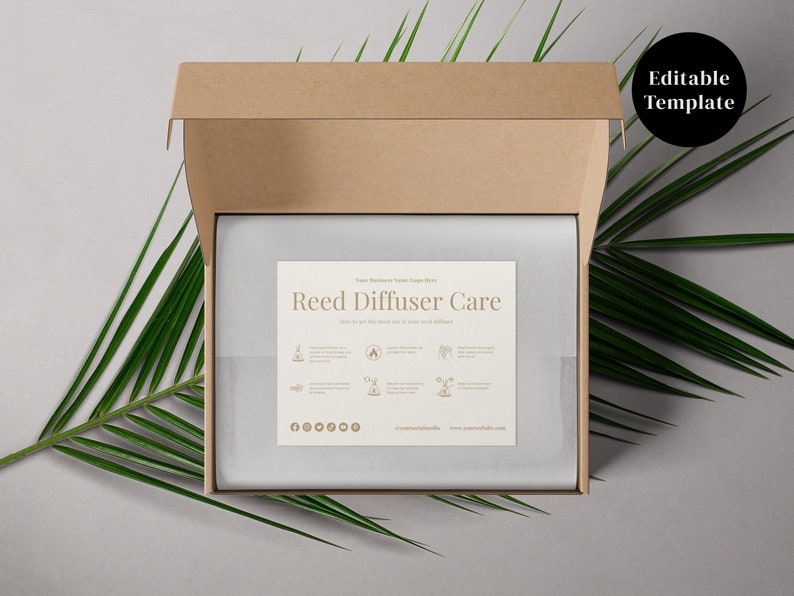 Black Gold Reed Diffuser Care Card Template With Icons, Editable Care ...