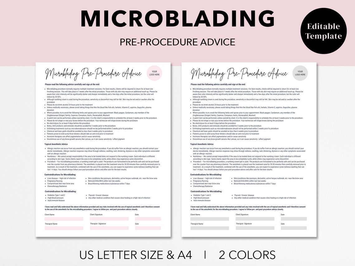 Editable Microblading Consultation Form, Brow Tattoo Consent Form ...
