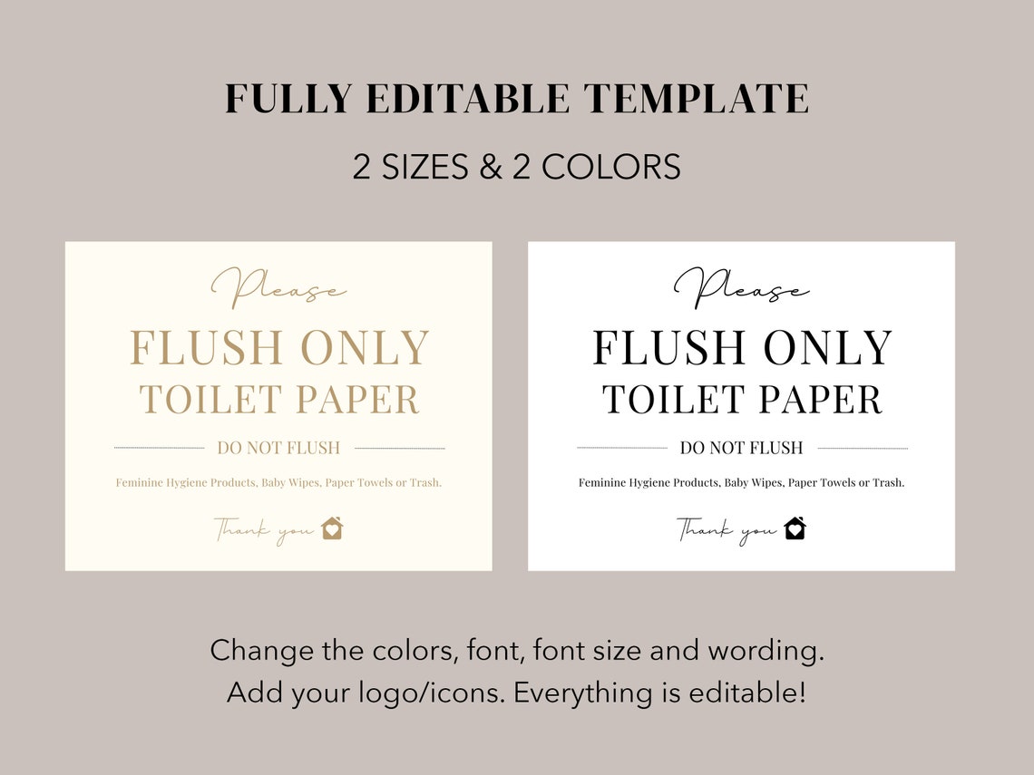Flush Only Toilet Paper Bathroom Sign, Vacation Rental Printable ...