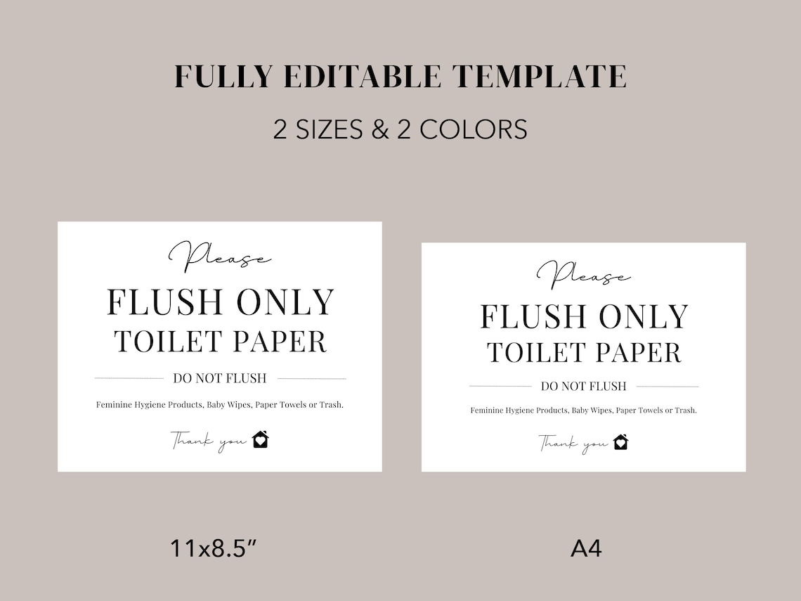 Flush Only Toilet Paper Bathroom Sign, Vacation Rental Printable ...
