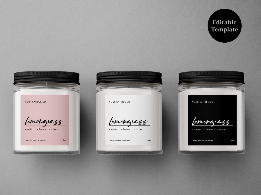 Modern Script Candle Label Template, Printable Jar Label, DIY Product ...