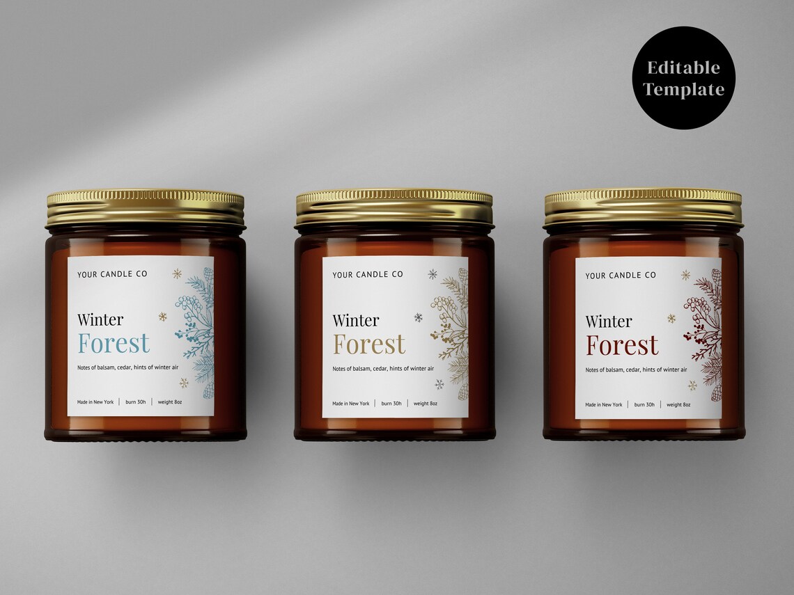 Winter Forest Candle Label Template, Printable Christmas Label, DIY ...