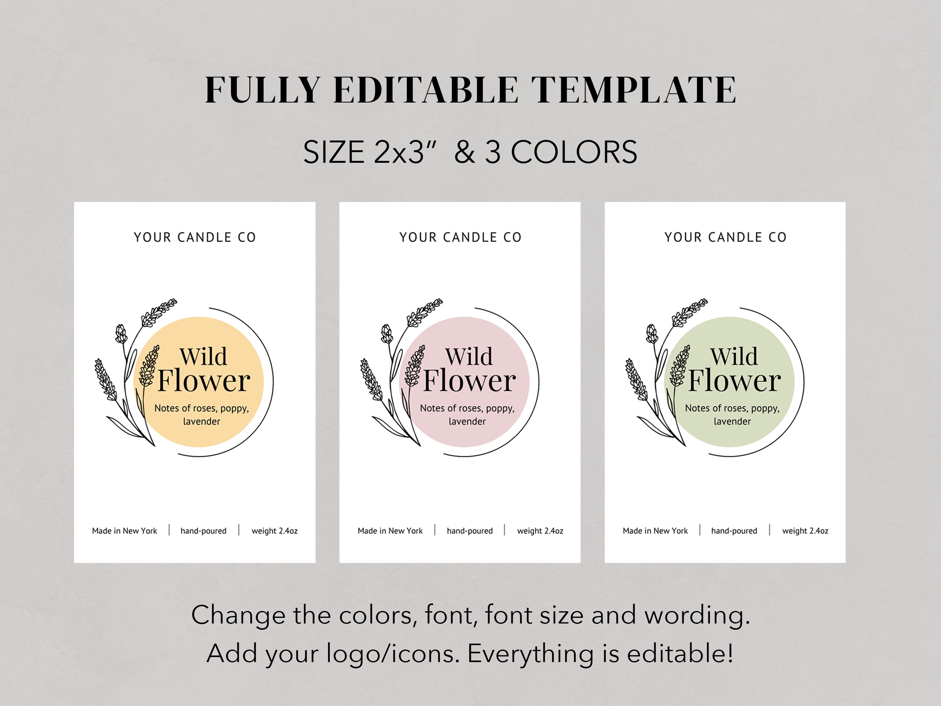 Wild Flower Wax Melts Label Template, DIY Wax Melt Label Template ...