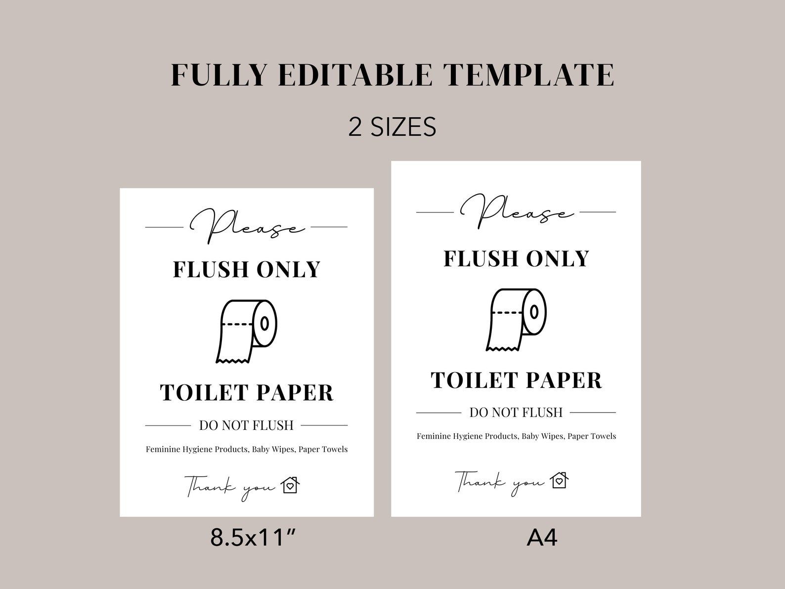 Flush Toilet Paper Only Sign: Gold Airbnb Bathroom Decor (editable ...