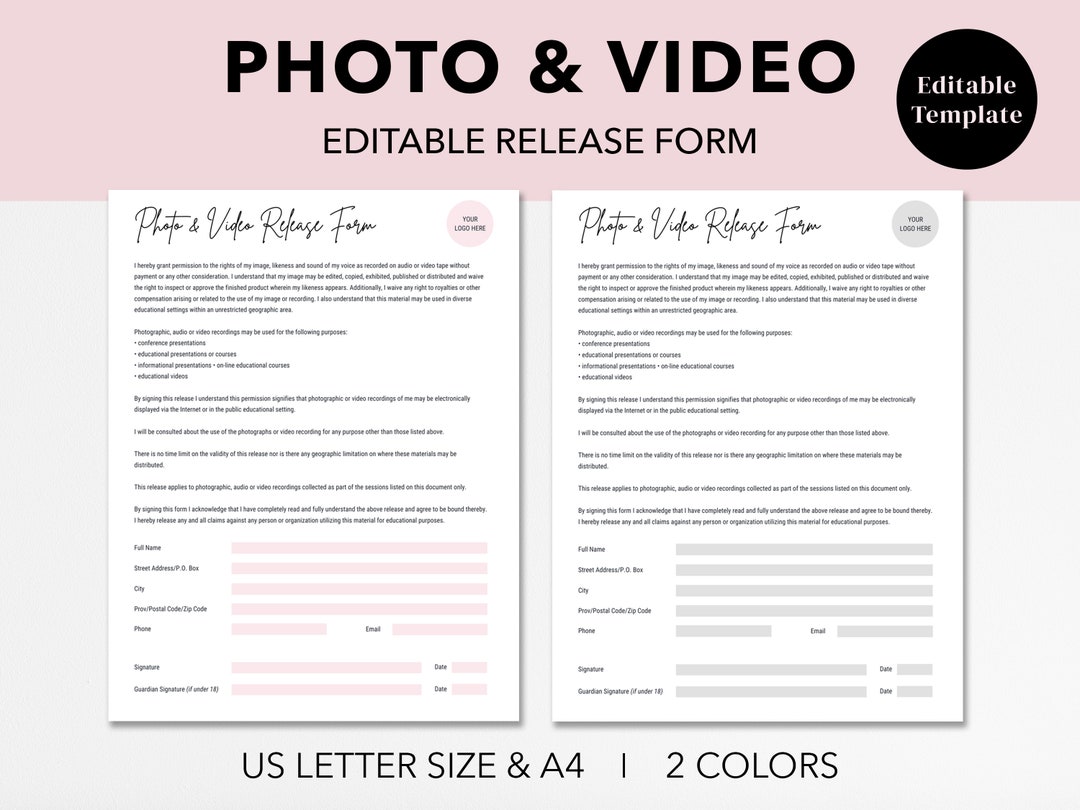 Editable Photo & Video Release Form: Business Consent (canva Template ...