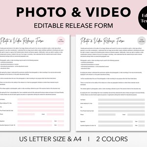 Editable Photo & Video Release Form: Business Consent (canva Template ...