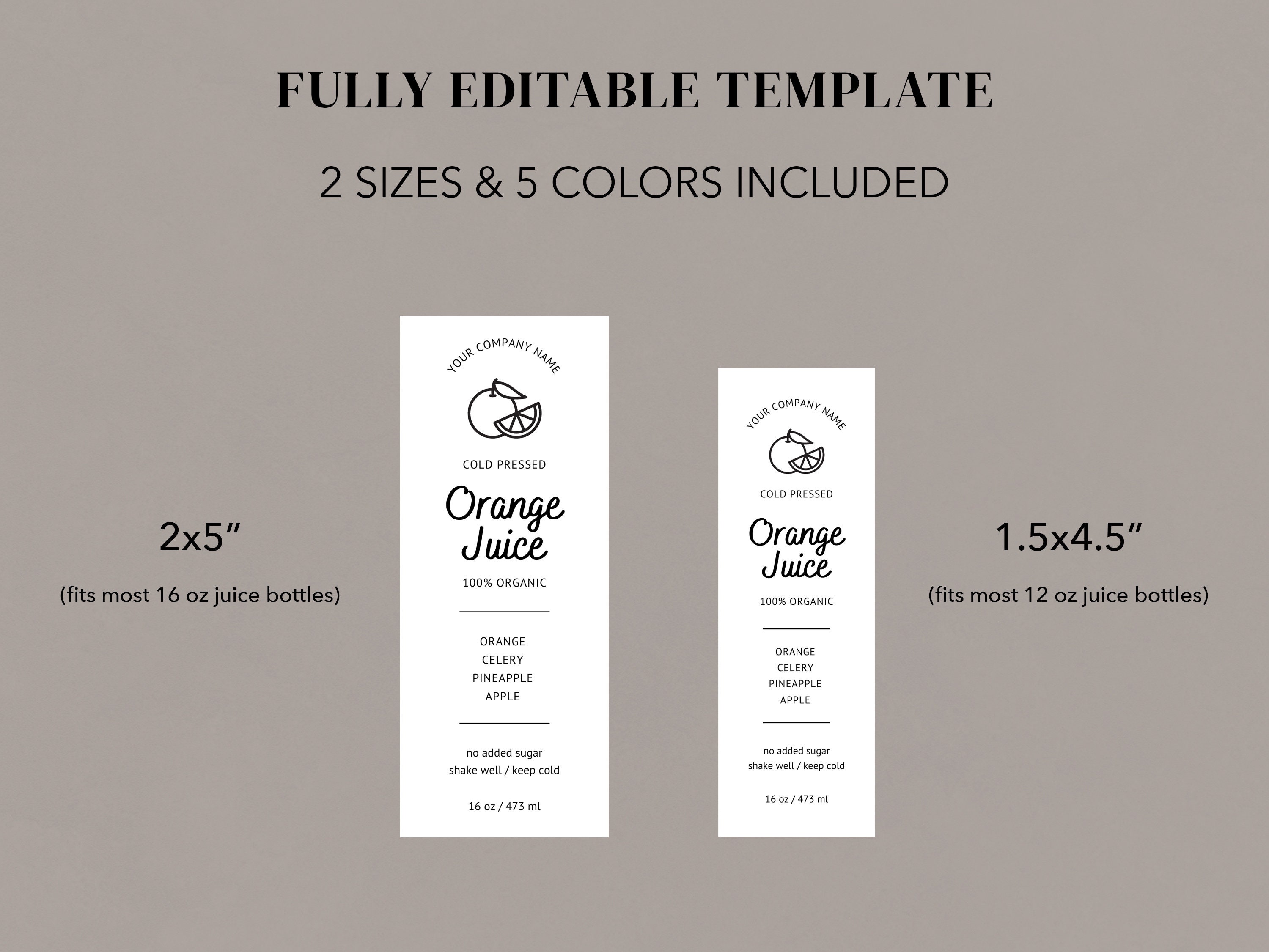 Editable Juice Label Template with Icons, Smoothie Label, Printable ...