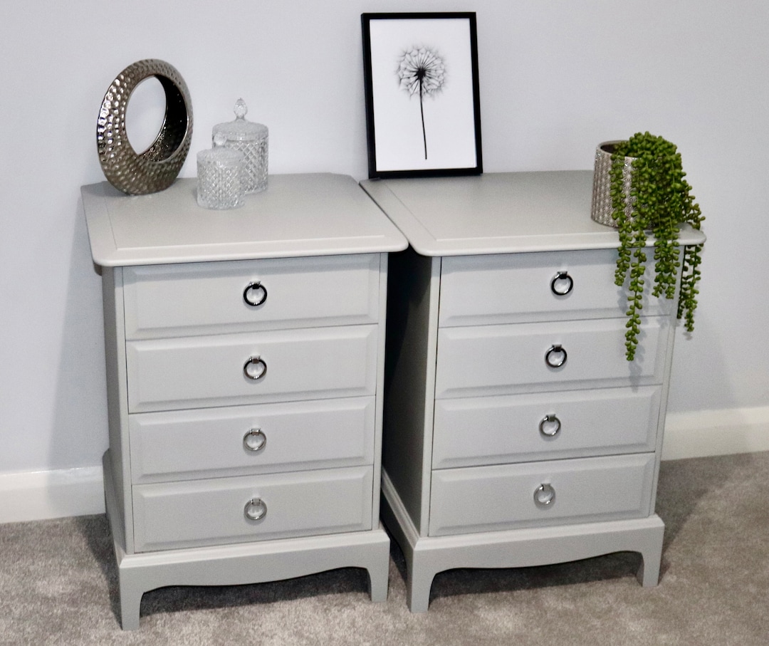 Pair of Stag Minstrel 4 Drawer Bedside Tables Bedside Cabinets in Grey ...