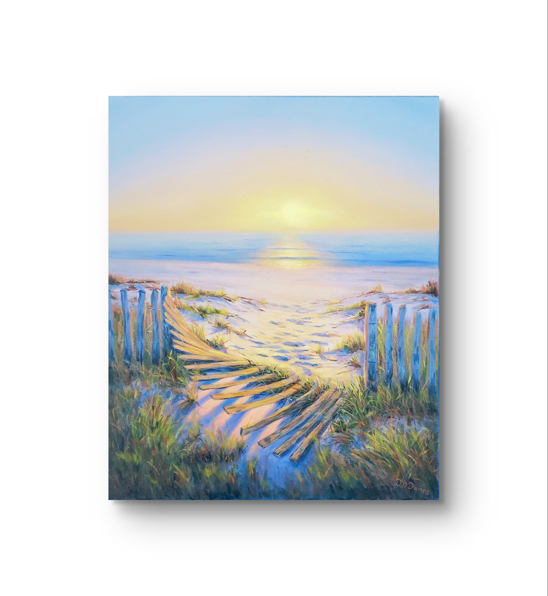 Beach Sunrise Painting, Coastal Scene Artwork, Nature Wall Art, Beach ...