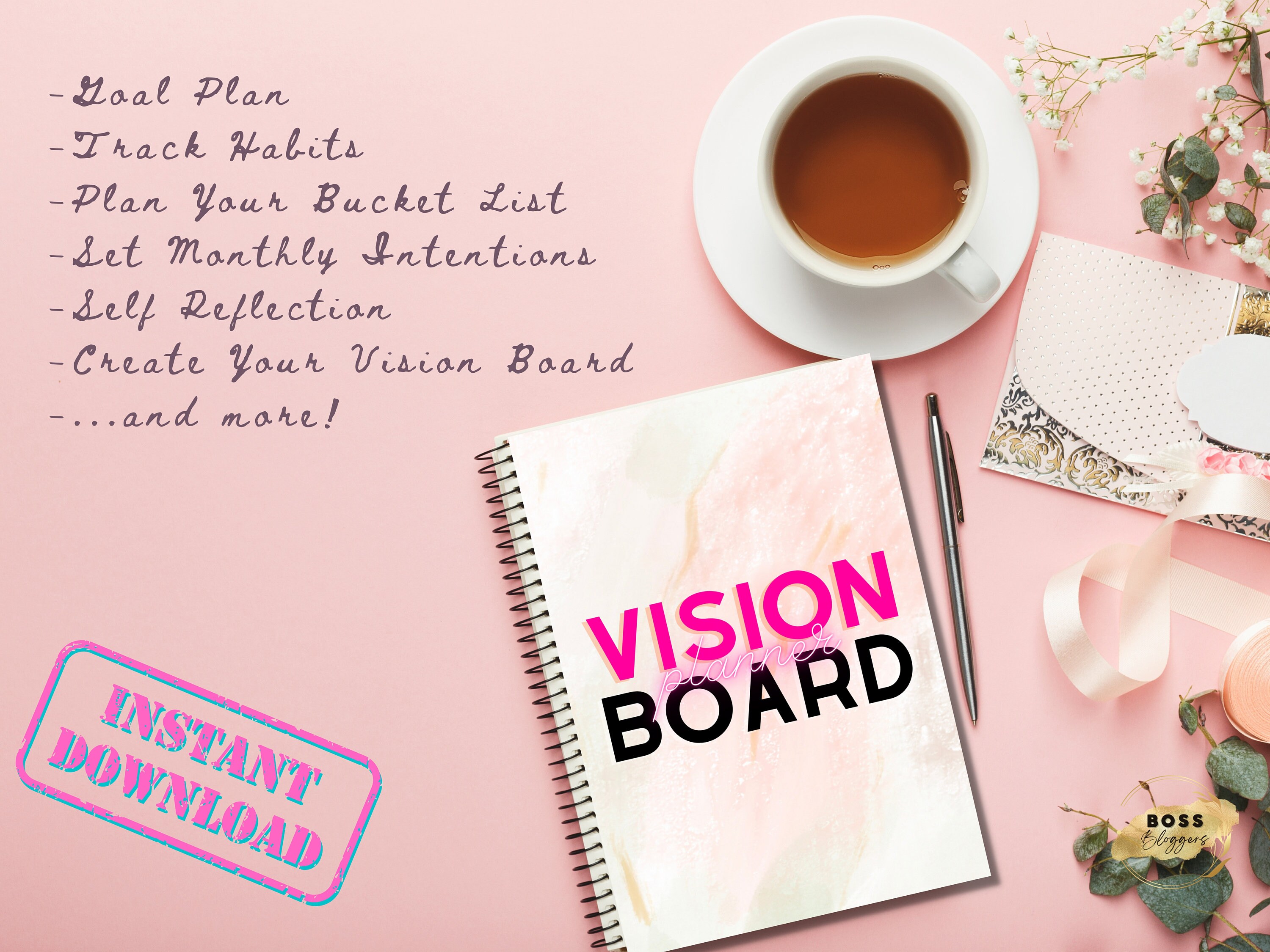 Ultimate Pretty Vision Board Planner, Goal Plan, Affirmations, Habit ...