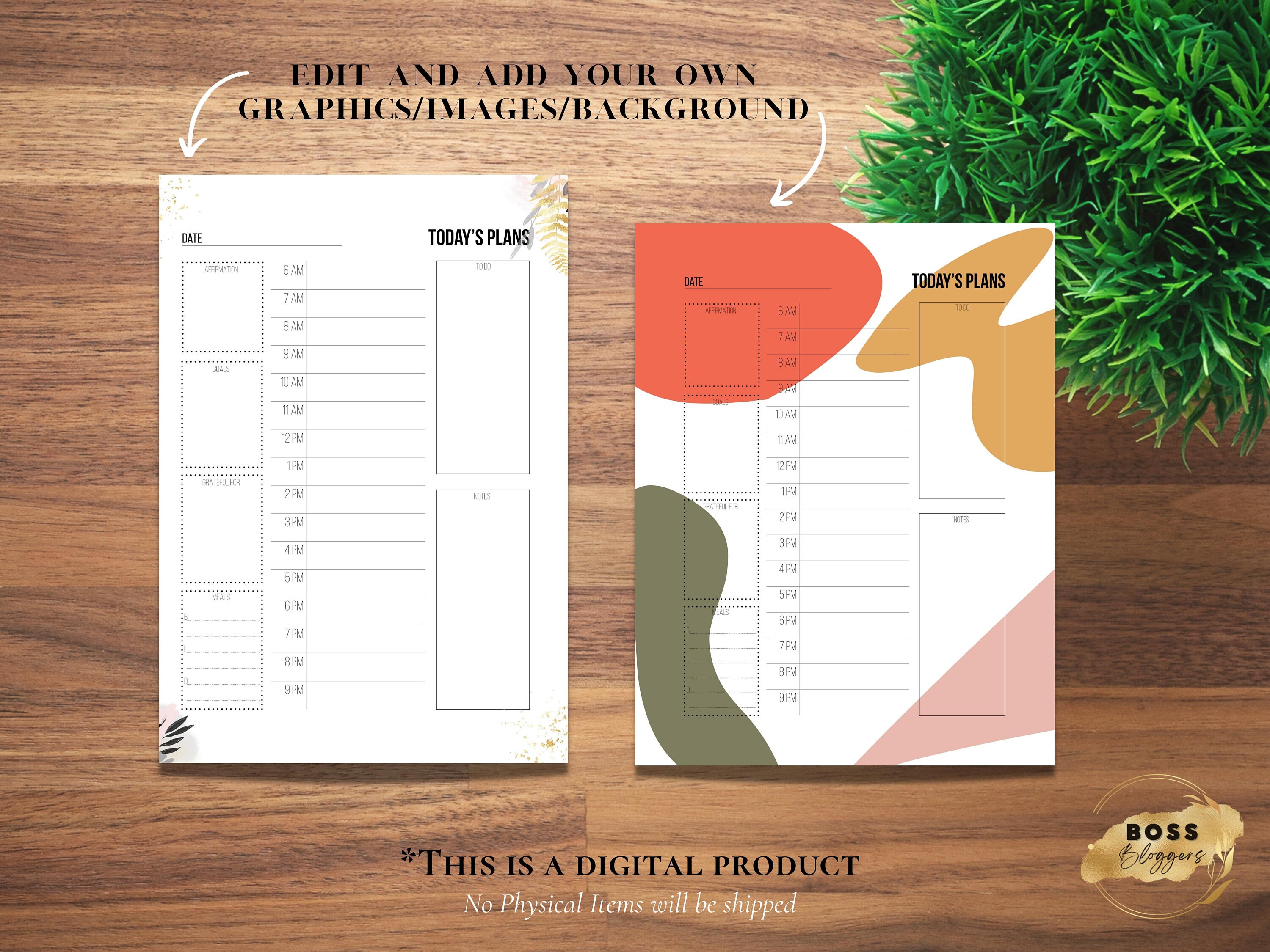 Simple Editable Undated Daily Planner Page Insert, Printable and ...