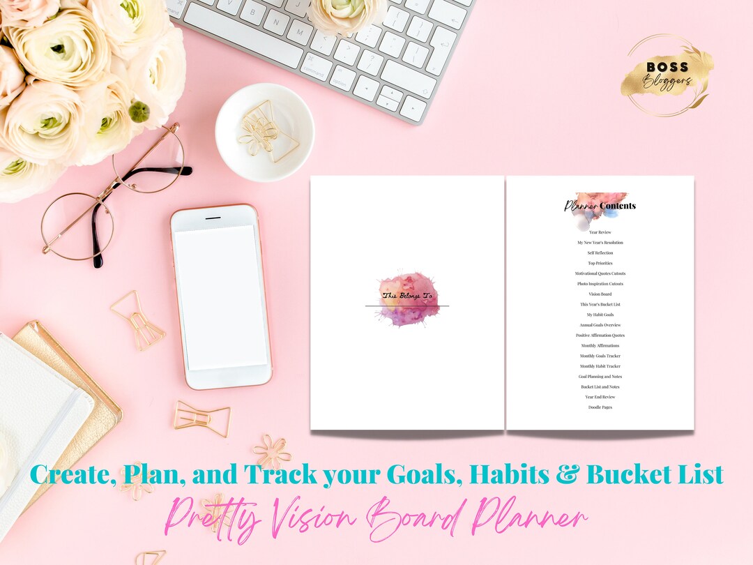 Ultimate Pretty Vision Board Planner, Goal Plan, Affirmations, Habit ...