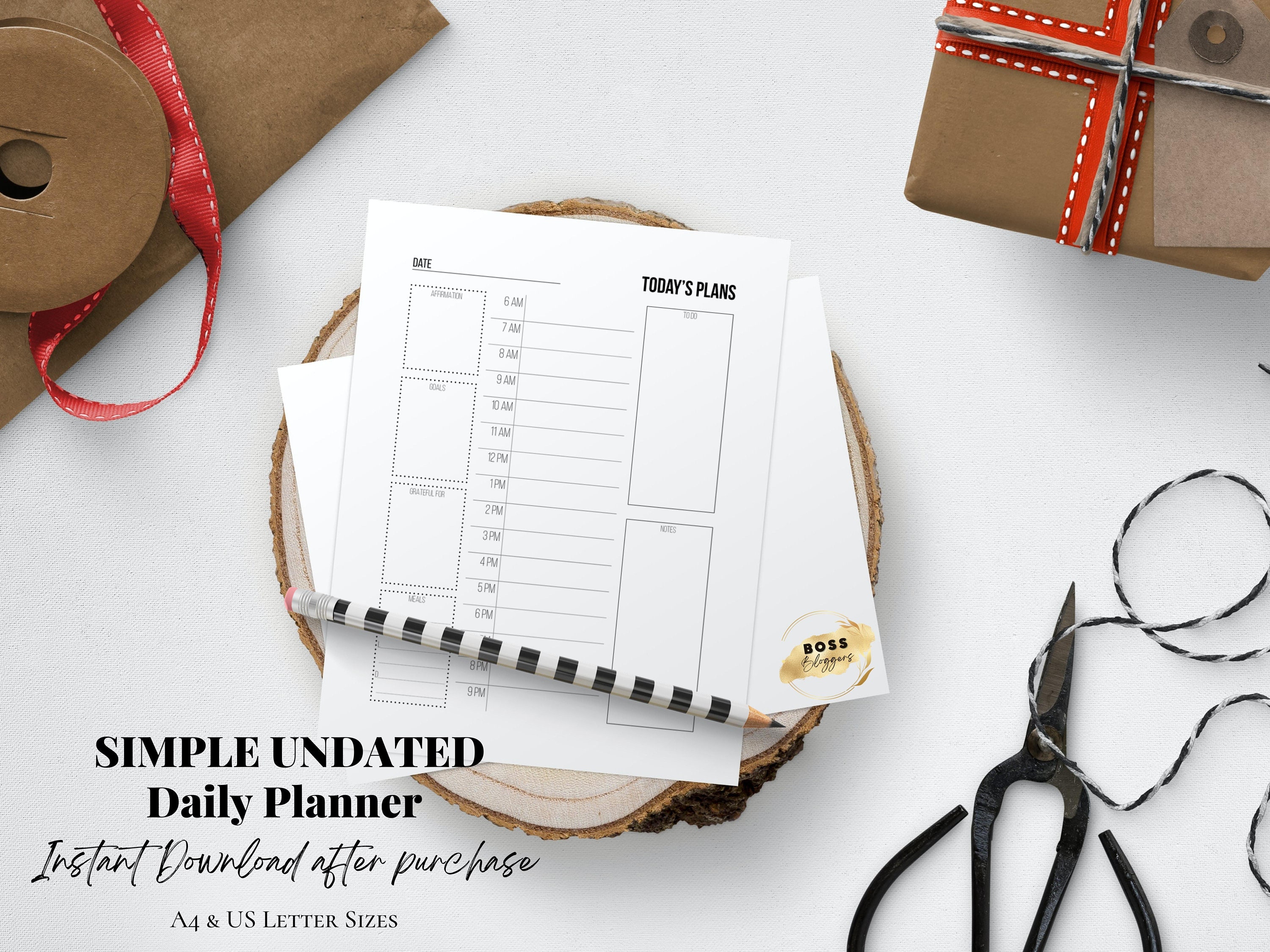 Simple Editable Undated Daily Planner Page Insert, Printable and ...
