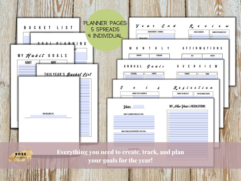 Editable Goal & Bucket List Vision Board Yearly Planner, Goal Planning ...