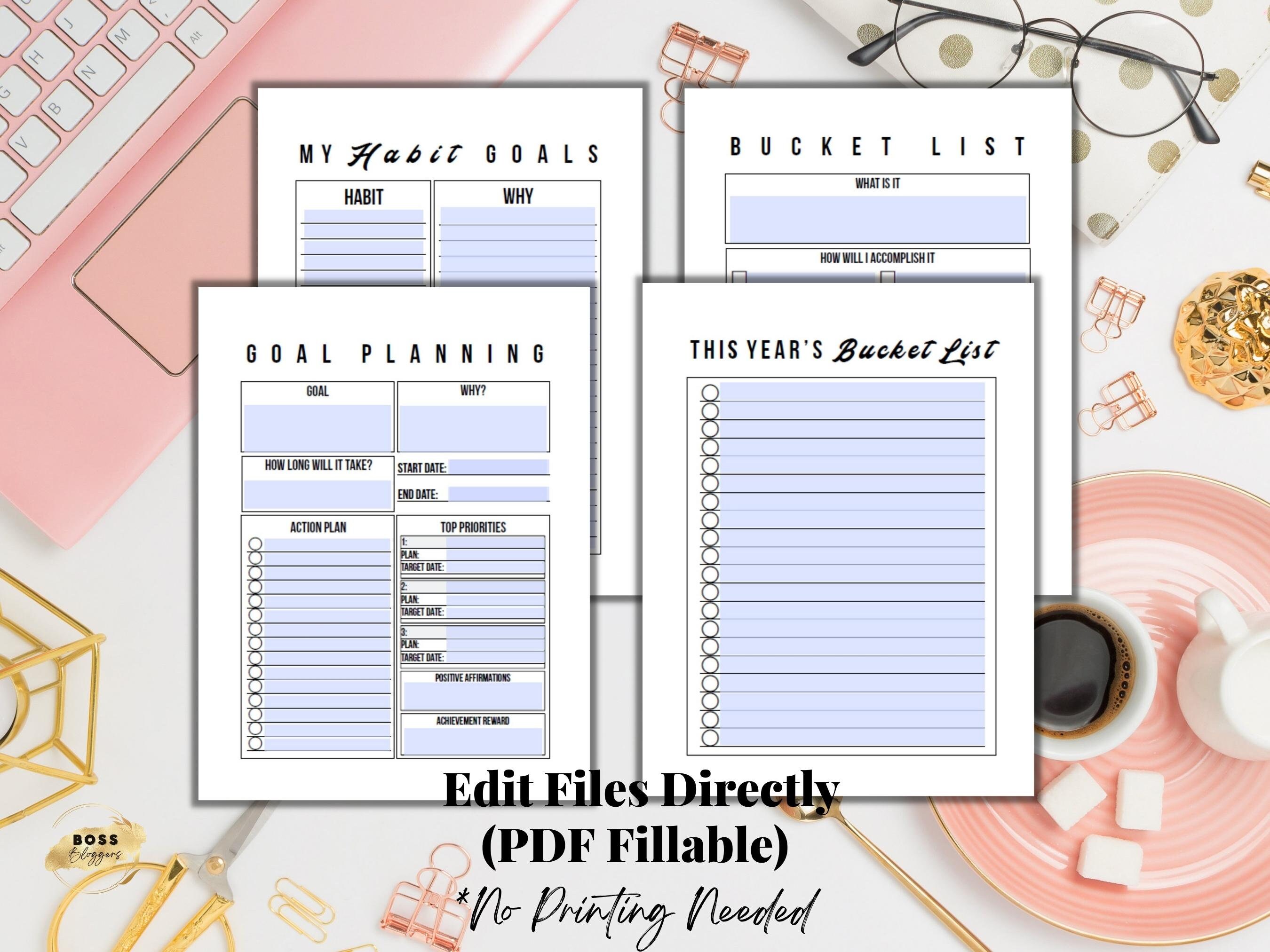 Editable Goal & Bucket List Vision Board Yearly Planner Goal - Etsy