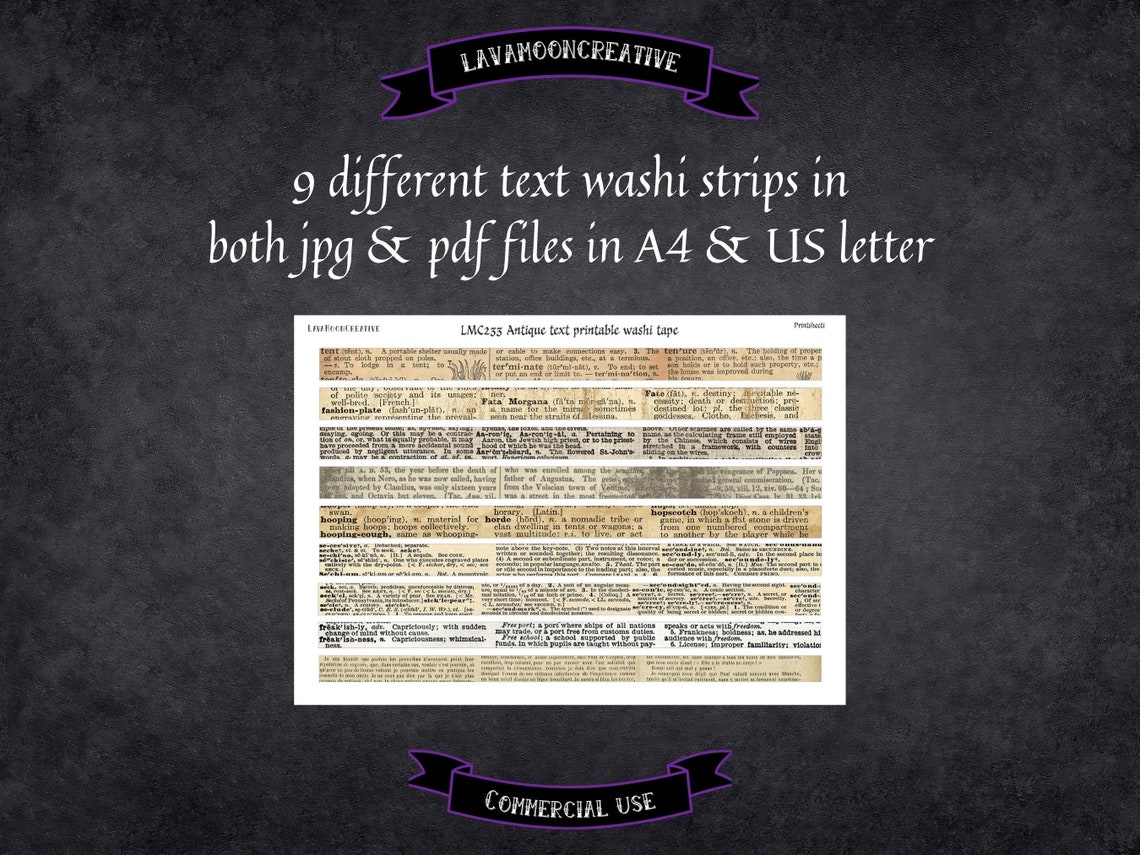 Antique Text Printable Washi Tape Strips | Junk Journal Word Strips ...