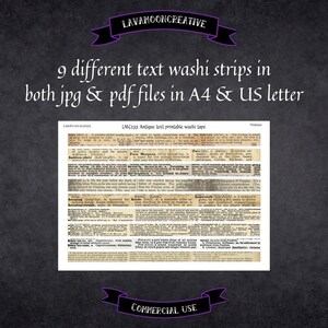 Antique Text Printable Washi Tape Strips | Junk Journal Ephemera ...