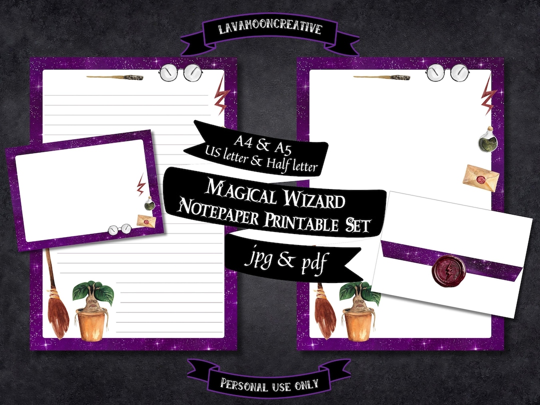 Magical Wizard Notepaper Printable Set | Digital Notepaper | A4, A5, US ...