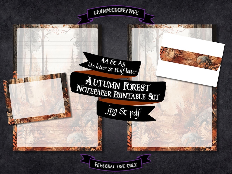 Autumn Forest Notepaper Printable Set: Lined Stationery (A4 A5 US ...