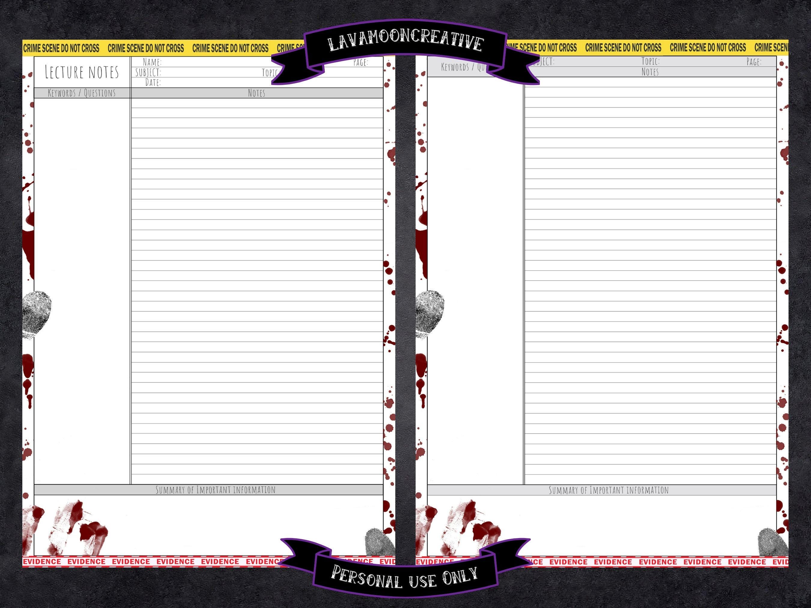 Forensic Lecture Note Template | Cornell Notes Printable | Crime Scene ...
