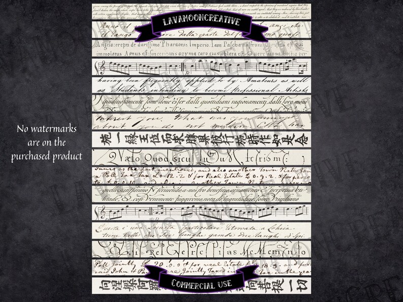 Vintage Text Washi Tape Printable Strips | Light Academia | Aesthetic ...