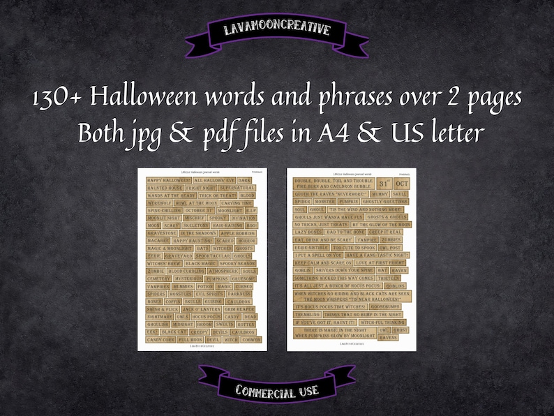 Spooky Halloween Words & Phrases Clipart: Printable Scrapbooking ...