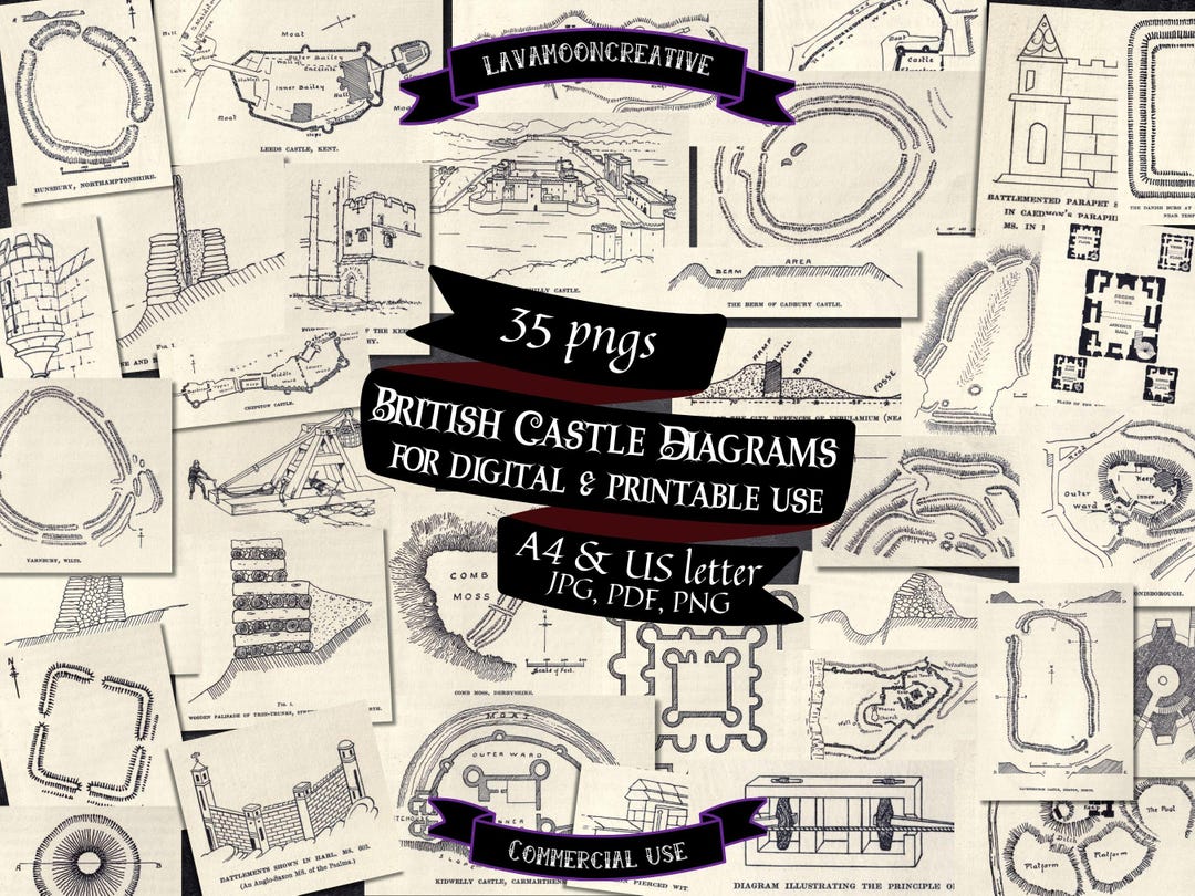 British Castle Diagrams: Vintage Ephemera for Junk Journals (digital ...