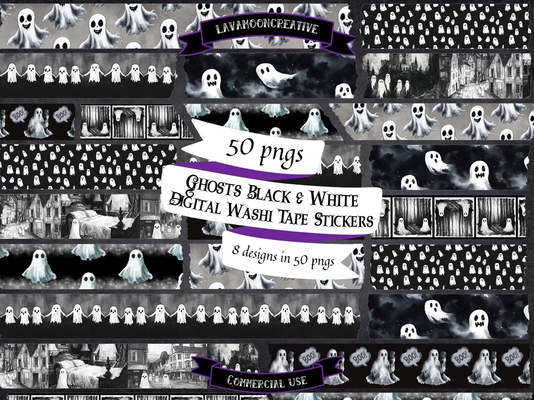 Ghost Washi Tape Clipart | Halloween Png | Washi Tape Digital Stickers ...