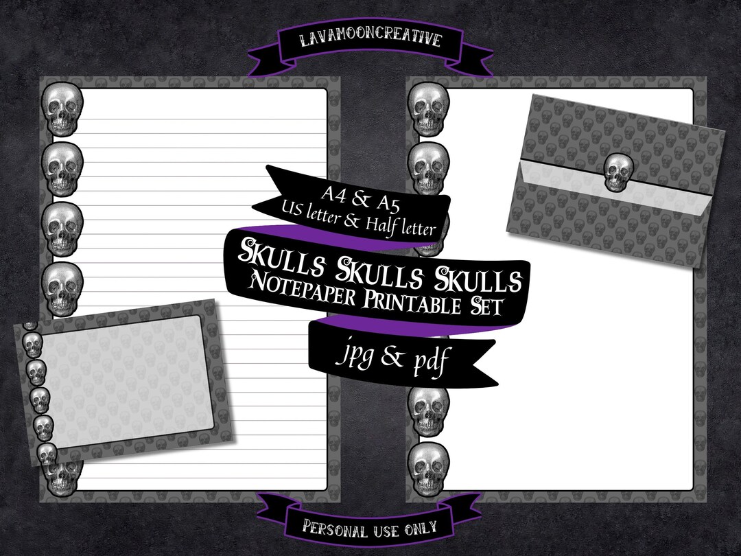 Gothic Stationary Printable | Dark Academia Notepaper Printable | Skull ...