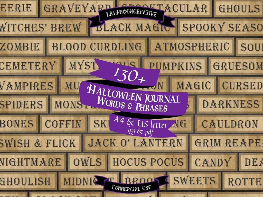 Halloween Printable Journal Words A4 US Letter Jpg Pdf Digital Download ...