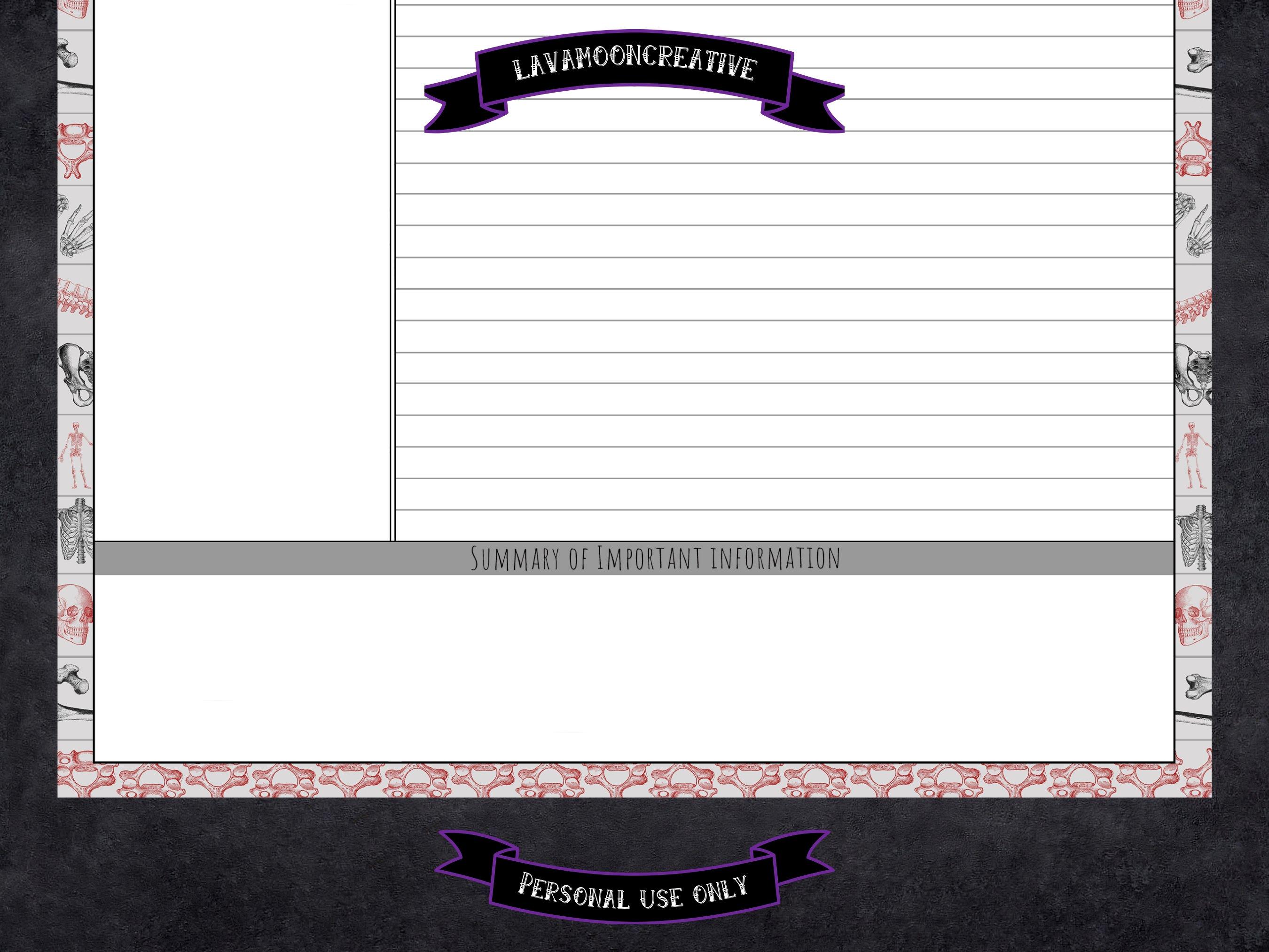 Skeleton Cornell Notes Printable: Forensic Anthropology Anatomy Medical ...