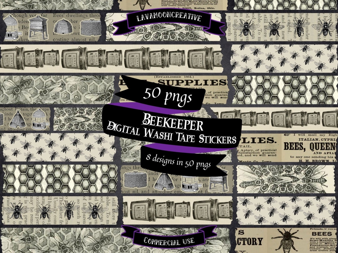 Bee Washi Tape Clipart: Vintage Junk Journal Stickers (digital Download ...