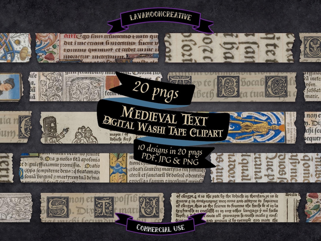 Medieval Text Washi Tape Clipart | Castle Core Manuscripts Parchment ...