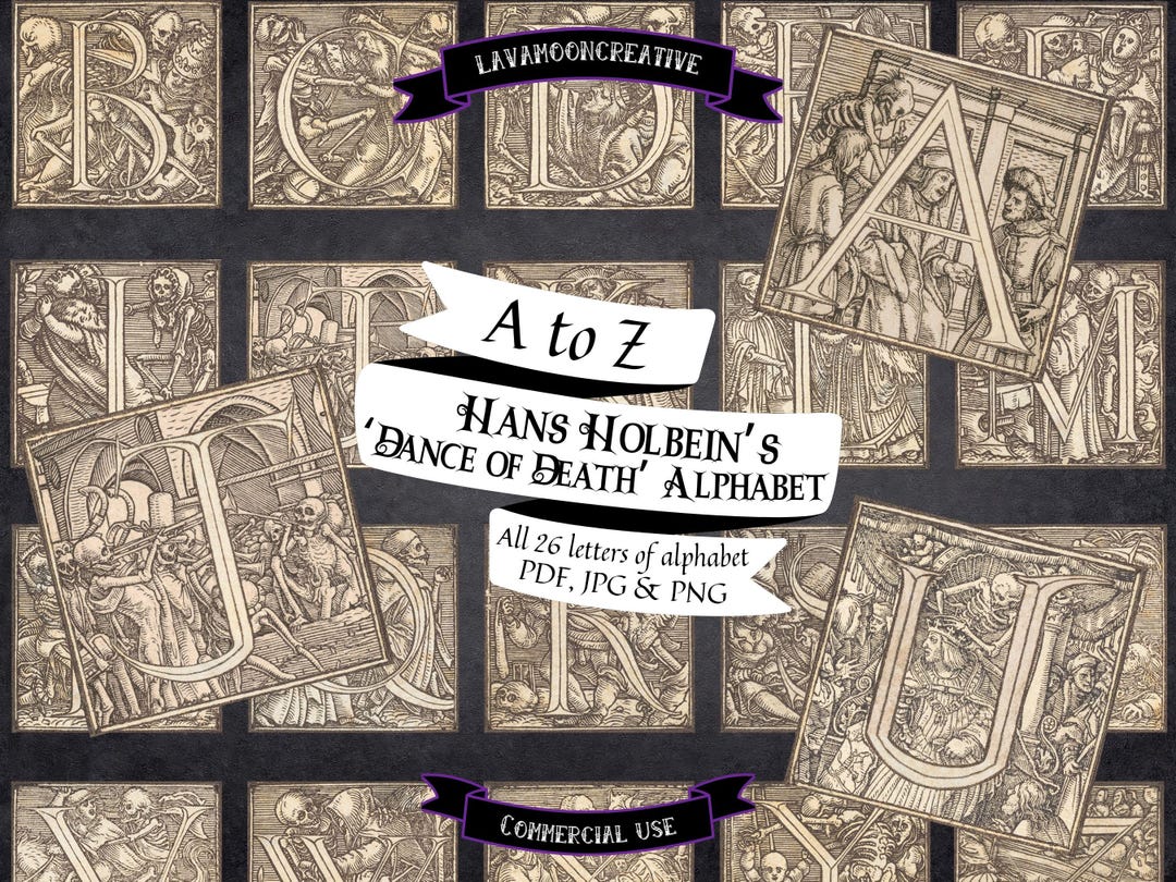 Hans Holbein 26 Letters Clipart: Skeleton Medieval Alphabet of Death ...