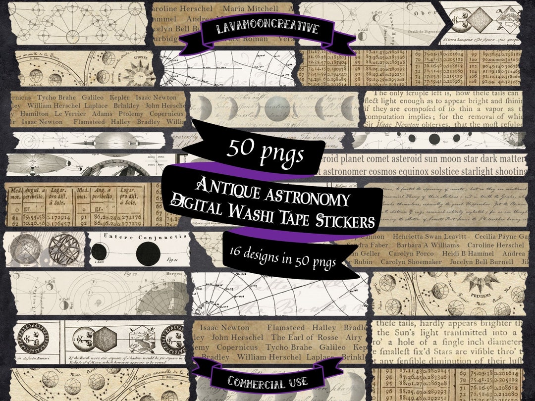 Antique Astronomy Washi Tape Png Digital Stickers Space Washi Tape Digi ...