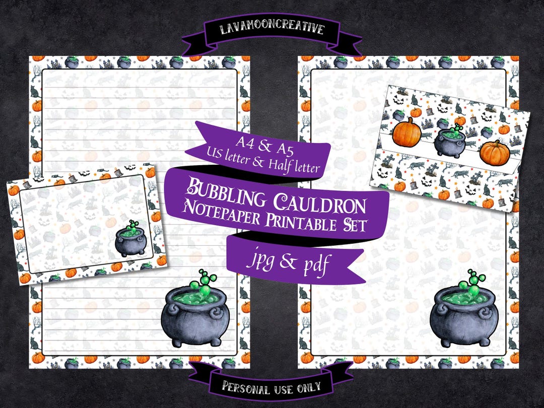 Halloween Stationary Lined Printable Stationery A4 Notes A5 Notes Pen ...