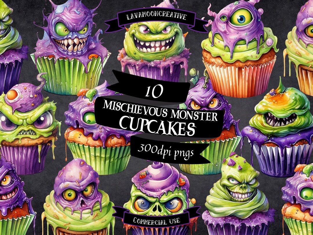 Mischievous Monster Cupcake Clipart | Transparent Png | 300dpi | 6"x9 ...