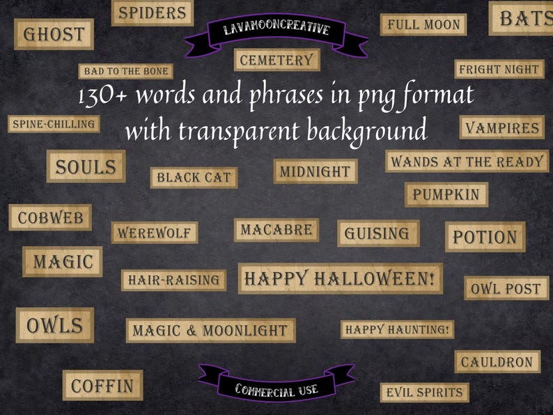 Spooky Halloween Words & Phrases | Halloween Clipart Png | Printable A4 ...