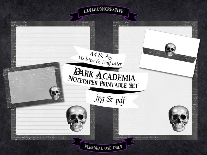 Skull Notepaper Set: Dark Academia Printable Stationery (PDF, JPG) - Etsy