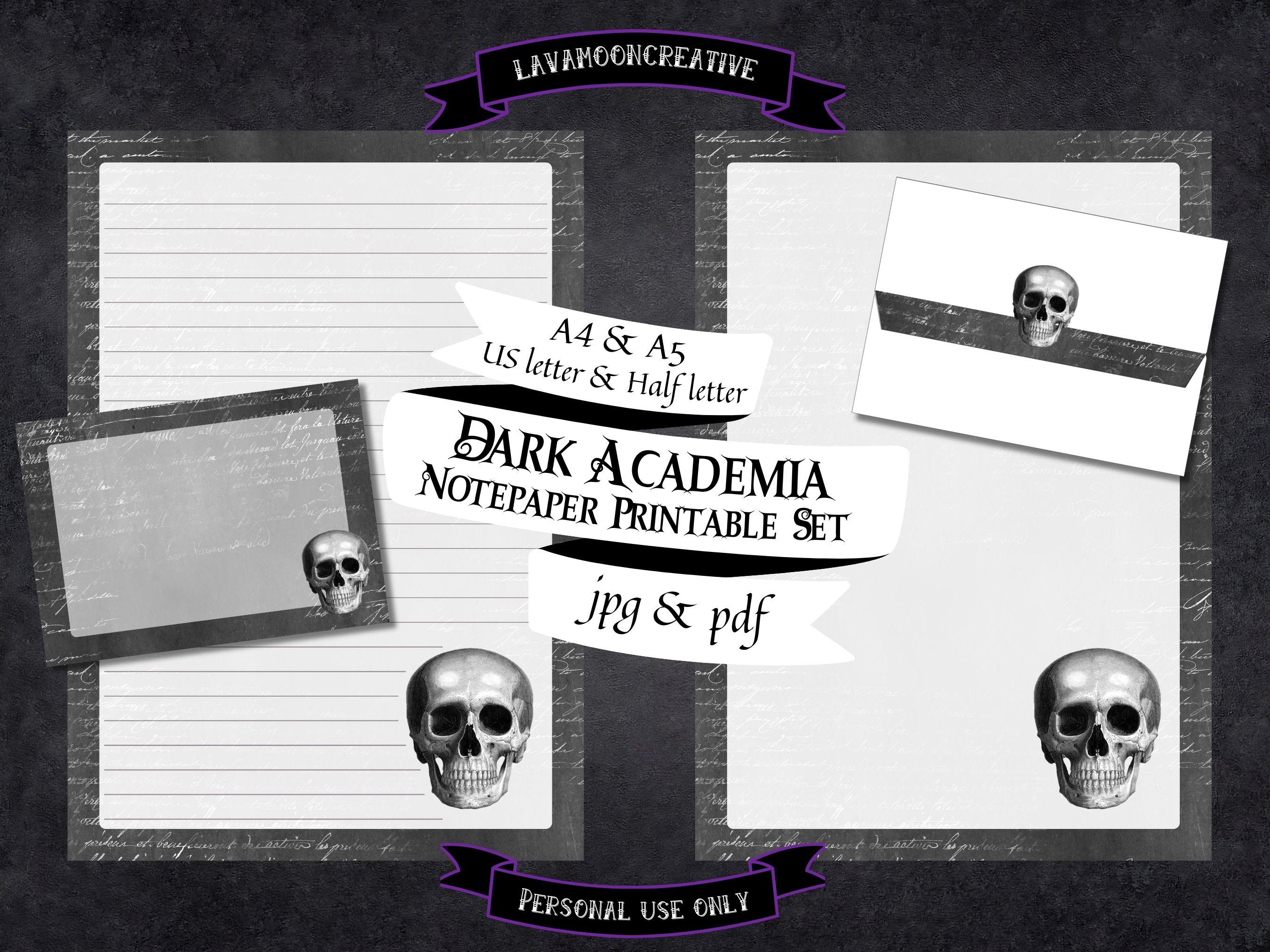Skull Notepaper Set: Dark Academia Printable Stationery (PDF, JPG) - Etsy