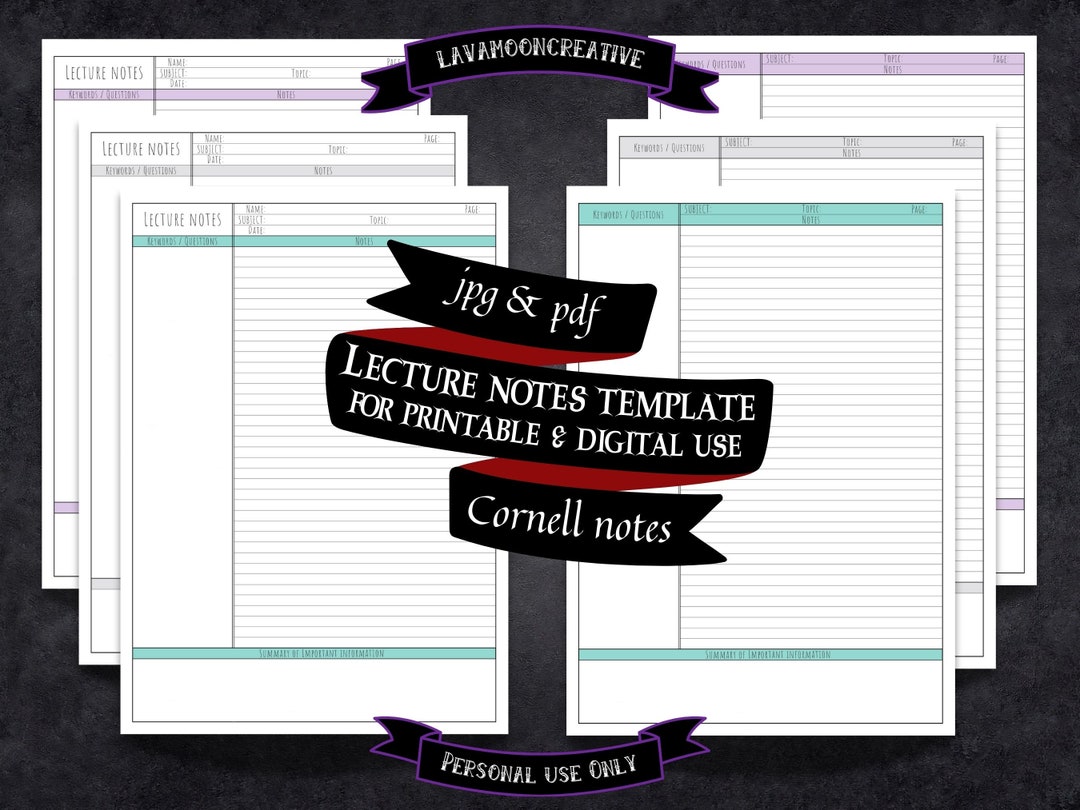 Lecture Notes Template | Cornell Notes | Printable | Study Planner ...