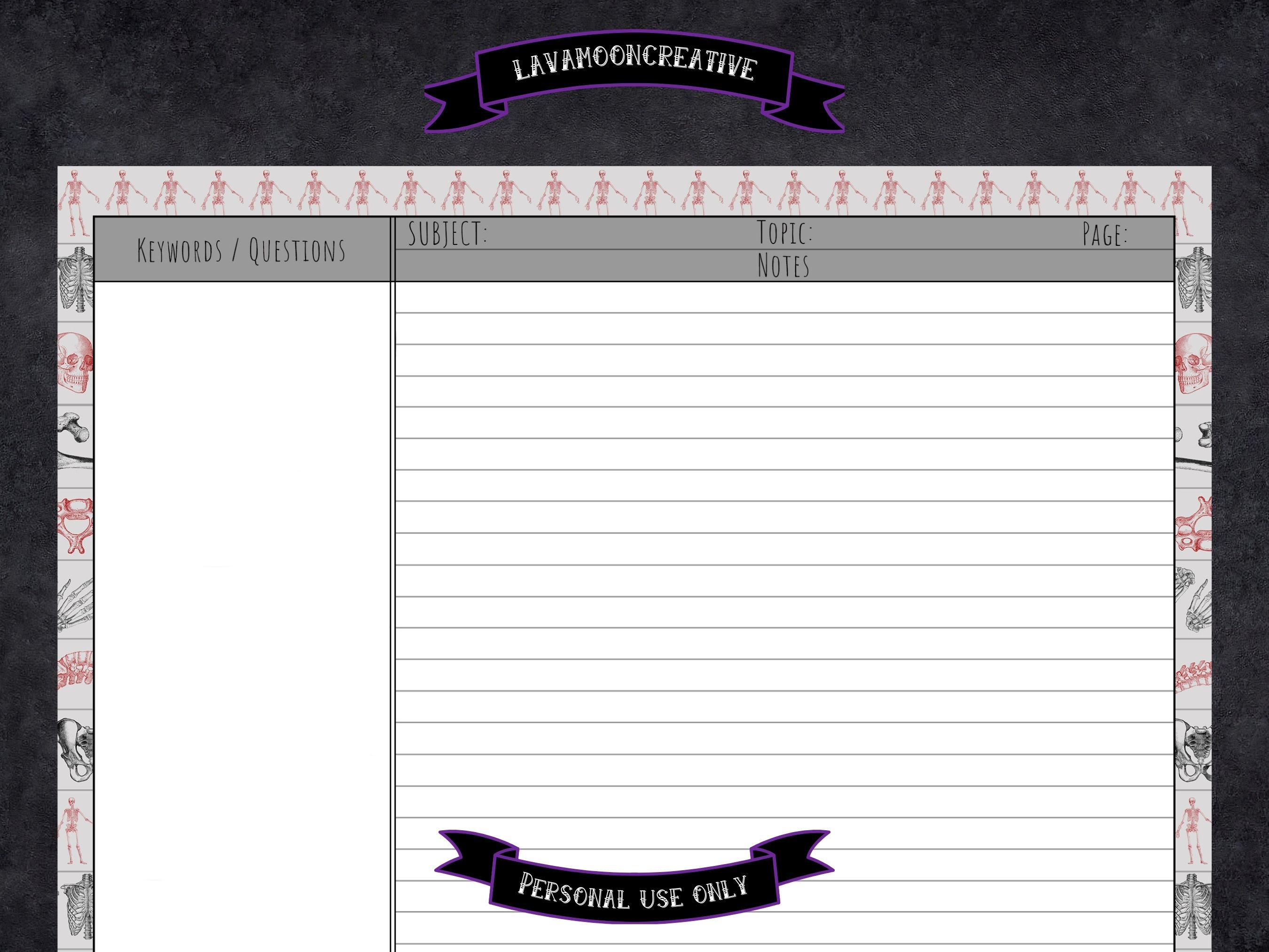 Skeleton Cornell Notes Printable: Forensic Anthropology Anatomy Medical ...