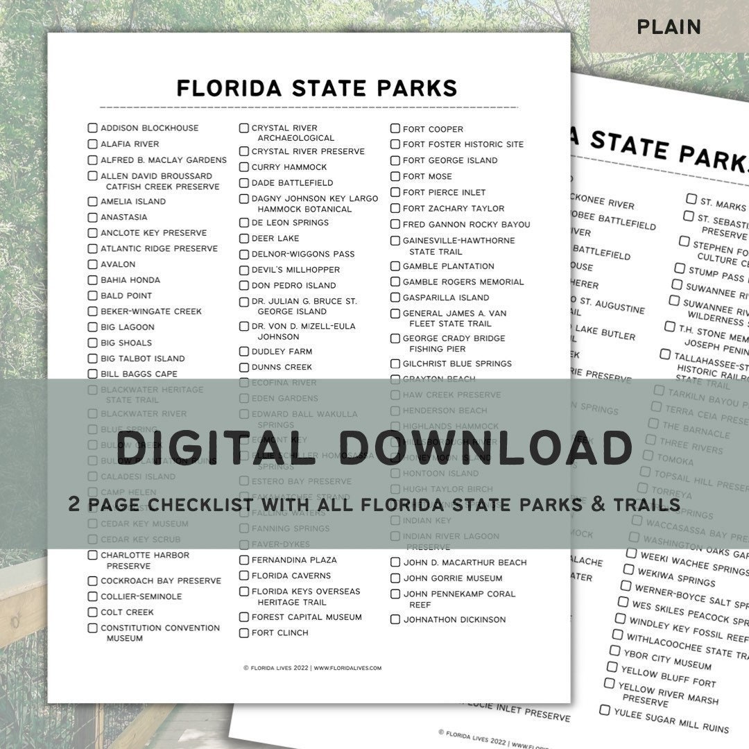 Florida State Parks Checklist Printable *digital Download* - Etsy