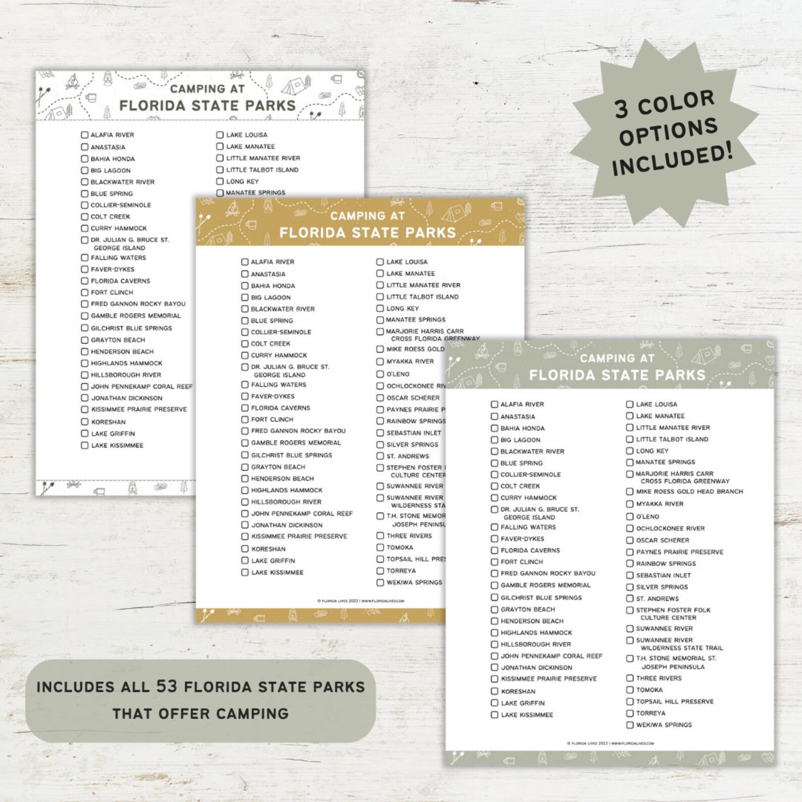 Camping in Florida State Parks Checklist Printable *digital Download* 3 ...