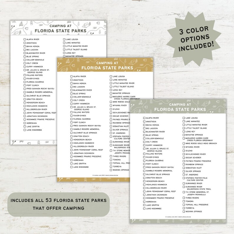 Camping in Florida State Parks Checklist Printable *digital Download* 3 ...