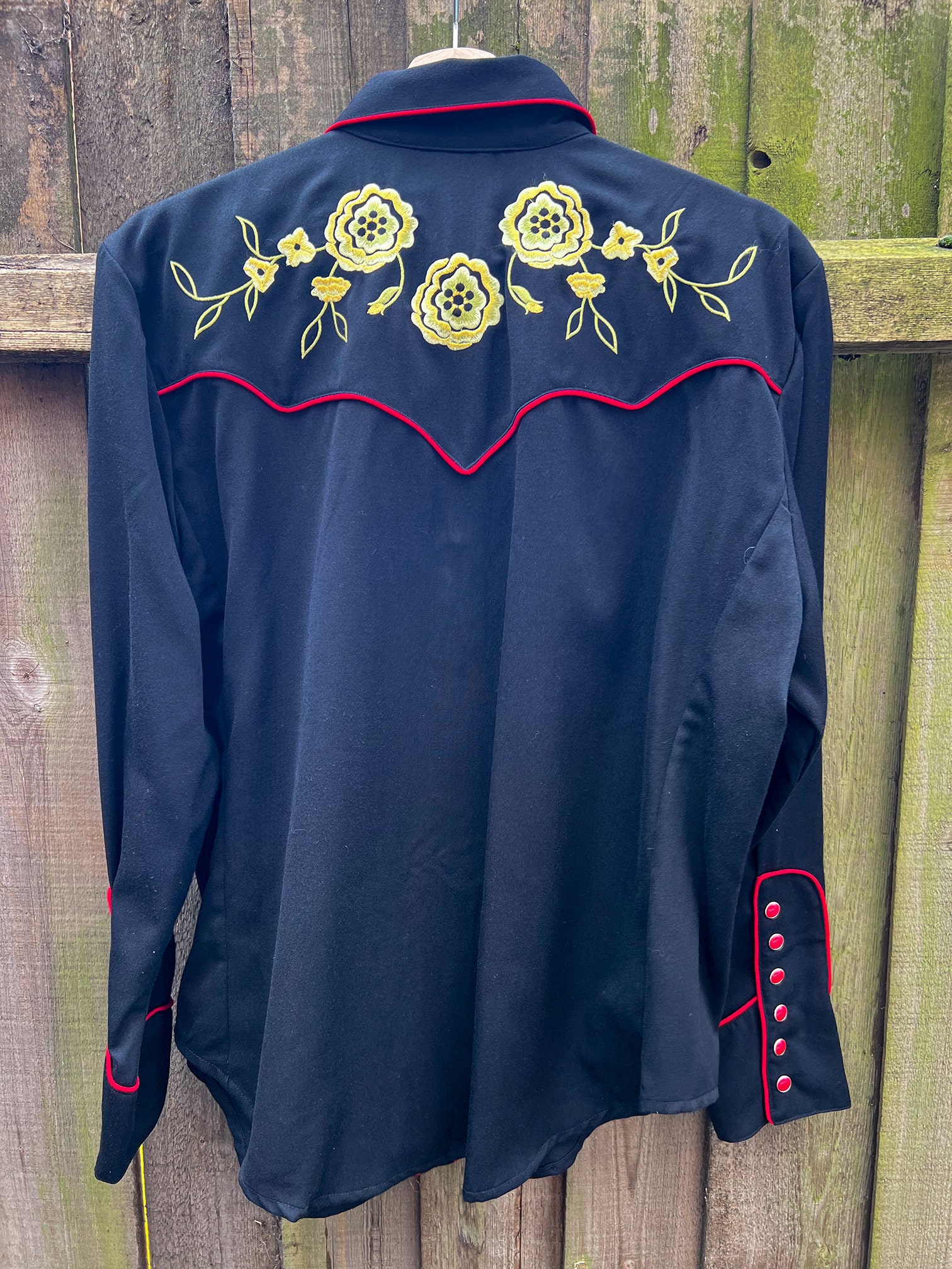 90s Scully Black Western Shirt With Red Yokes and Embroidered Golden ...