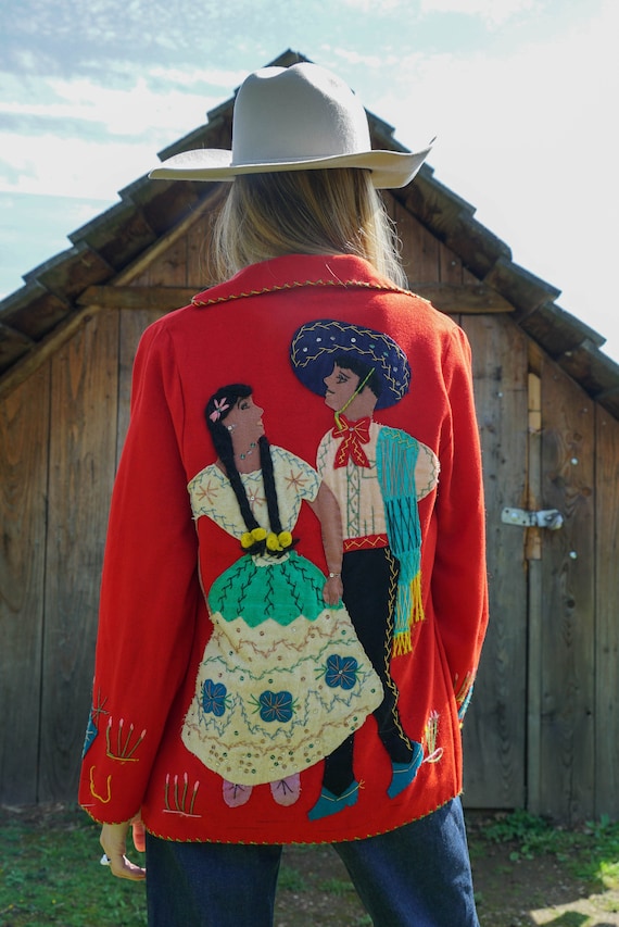 Vintage 1940s Red Tourist Mexican Vest - Hand Embroid… - Gem