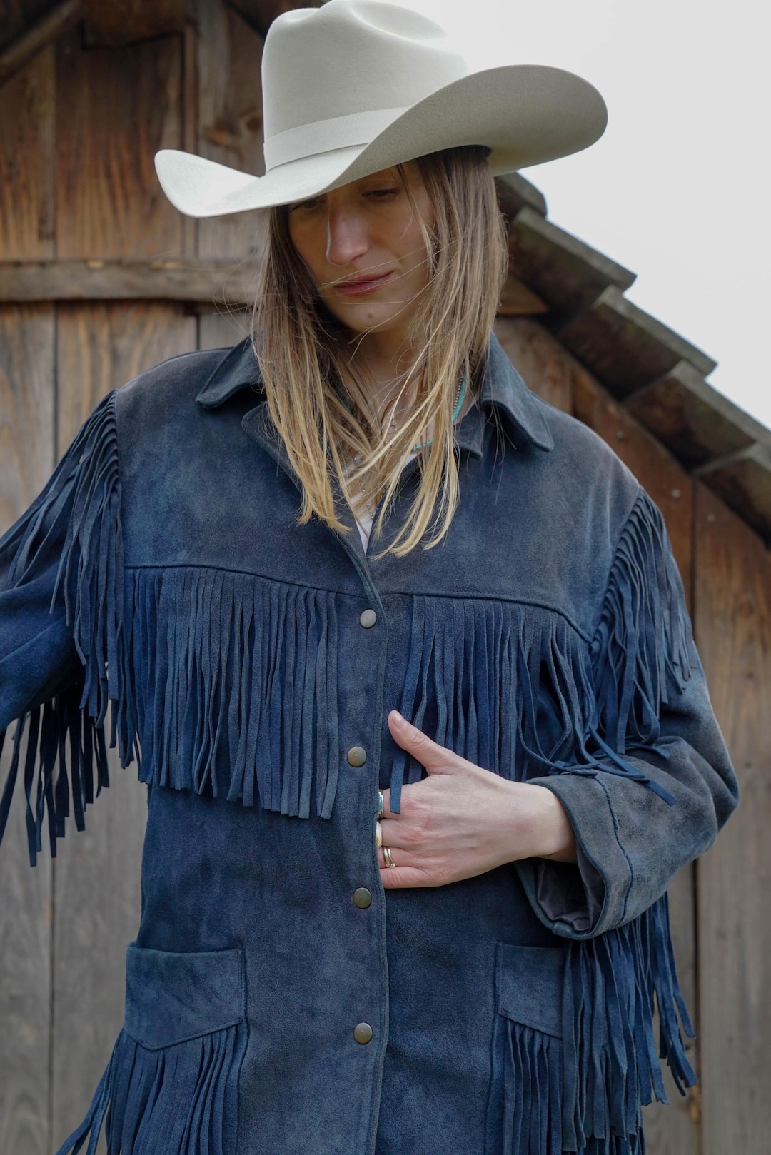 70s Vintage Dark Blue Suede Fringe Jacket - Etsy